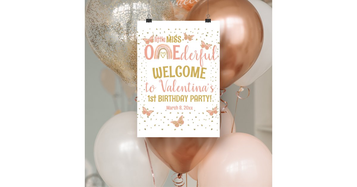 Girl's First ONEderful Birthday Party Butterflies Poster | Zazzle
