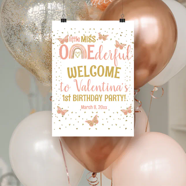Girl's First ONEderful Birthday Party Butterflies Poster | Zazzle