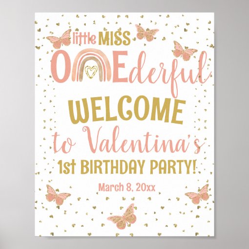 Girl's First ONEderful Birthday Party Butterflies Poster | Zazzle