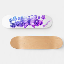 Girls Floral Butterfly Personalized Skateboard | Zazzle