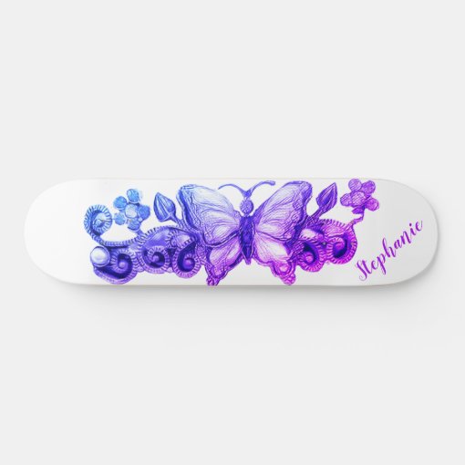 Girls Floral Butterfly Personalized Skateboard | Zazzle