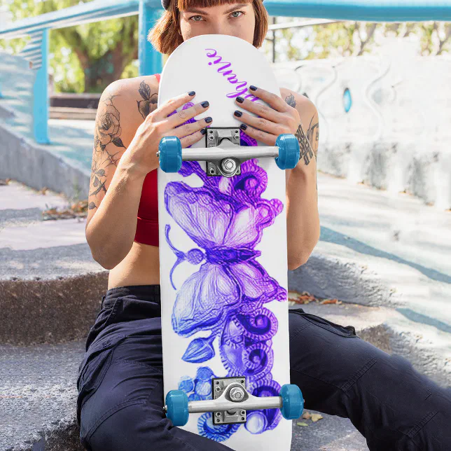 Girls Floral Butterfly Personalized Skateboard | Zazzle