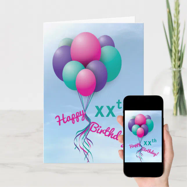 Girls' Fly-Away Balloon Bundle Happy Birthday Card | Zazzle