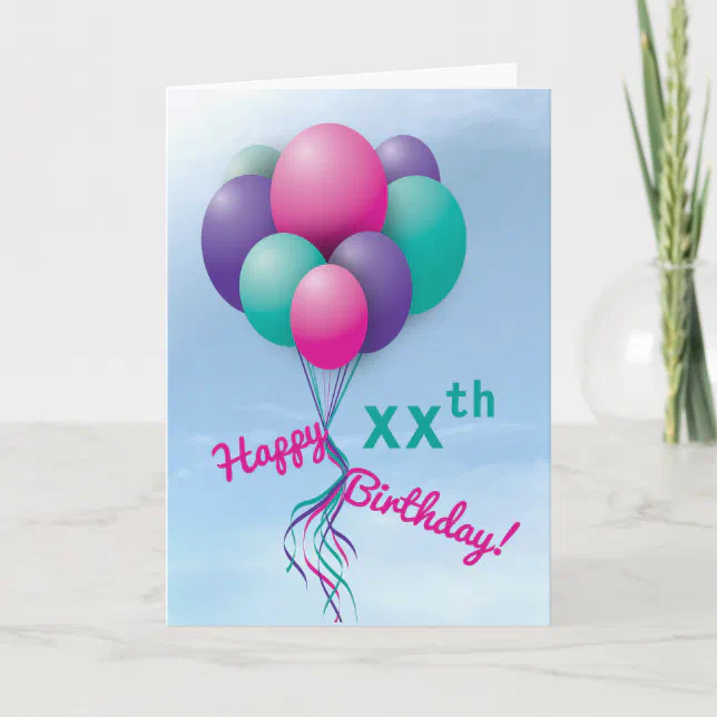 Girls' Fly-Away Balloon Bundle Happy Birthday Card | Zazzle