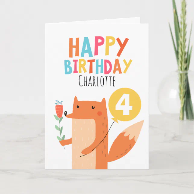 Girls Fox Birthday Card | Zazzle