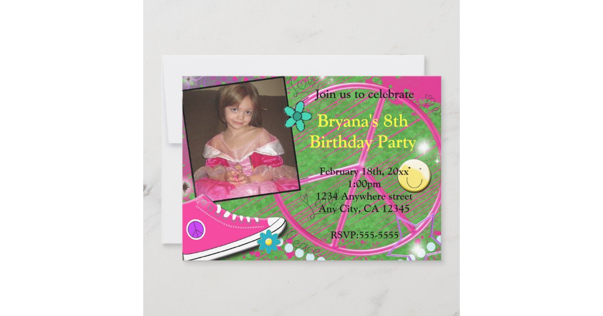 Girls Funky Doodle Photo Birthday Party Invitation | Zazzle
