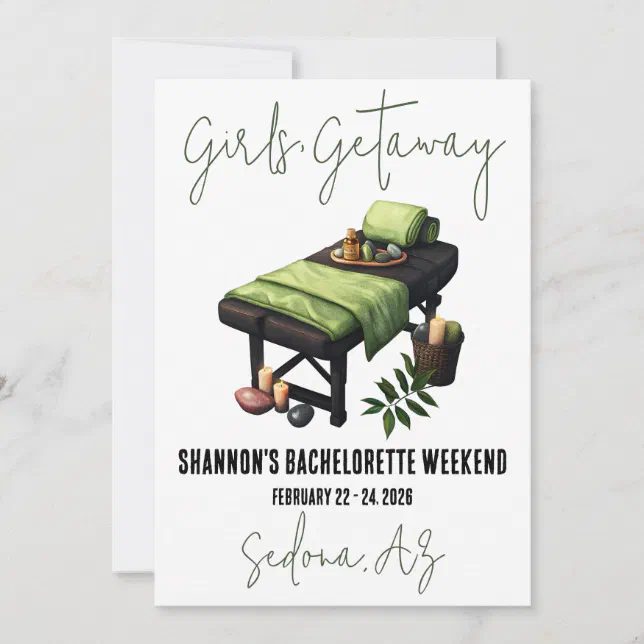 Girls' Getaway, Spa, Bachelorette Weekend Party Invitation | Zazzle