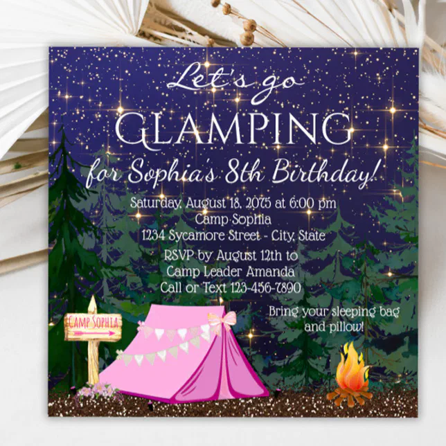 Girls Glamping Birthday Party Invitation | Zazzle