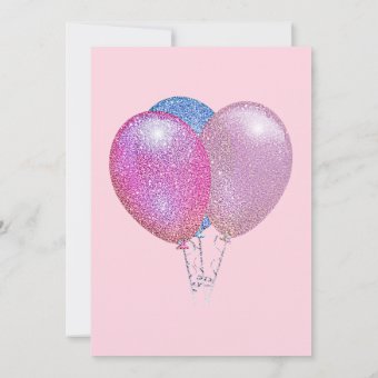 Girls Glittery Balloons Birthday Invitation | Zazzle