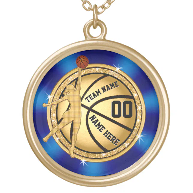Girls Gold Basketball Necklace with Number, Name | Zazzle