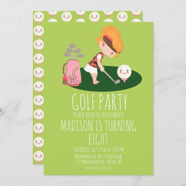 Girls Golf Cute Birthday Party Invitation | Zazzle