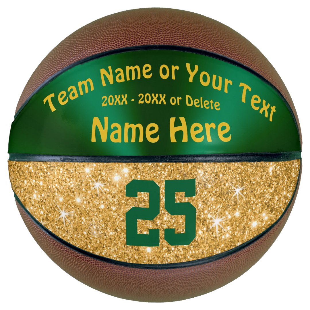 Girls Green and Gold Personalised Basketball Ball | Zazzle
