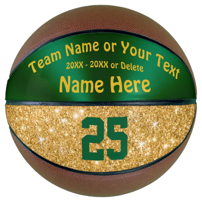 Girls Green and Gold Personalised Basketball Ball | Zazzle