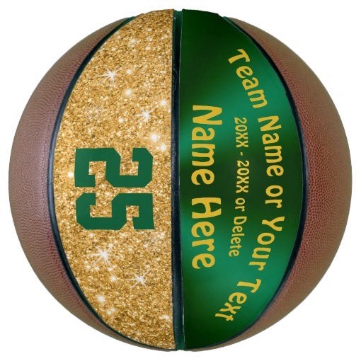 Girls Green and Gold Personalised Basketball Ball | Zazzle