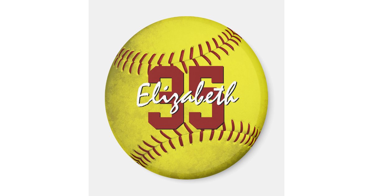 girls grungy yellow softball sports team gifts magnet | Zazzle