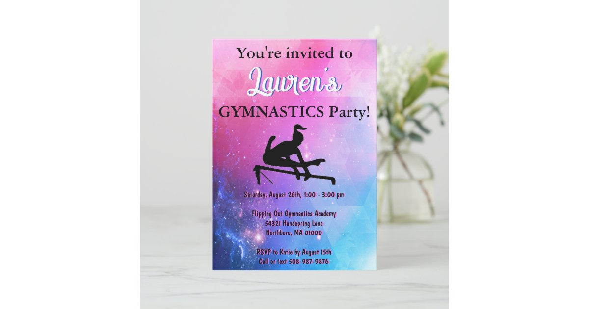 Girls Gymnastics Birthday Party Invitation | Zazzle