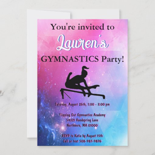 Girls Gymnastics Birthday Party Invitation | Zazzle