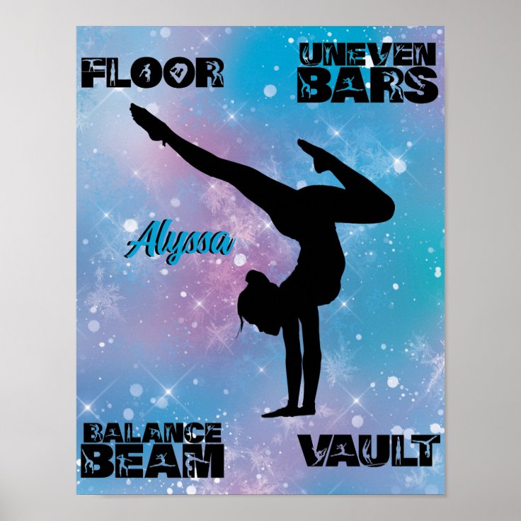 Girls Gymnastics Floor, Bars, Beam, Vault Pastel Poster | Zazzle