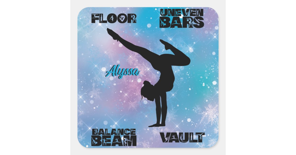 Girls Gymnastics Floor, Bars, Beam, Vault Pastel Square Sticker | Zazzle