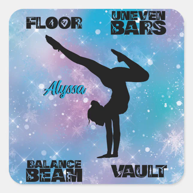 Girls Gymnastics Floor, Bars, Beam, Vault Pastel Square Sticker | Zazzle