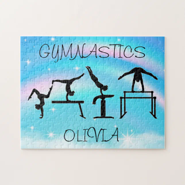 Girls Gymnastics Rainbow Swirls Jigsaw Puzzle | Zazzle