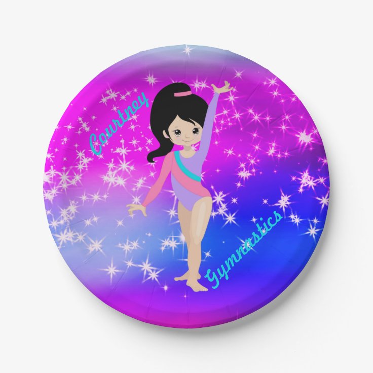 Girls Gymnastics Sparkle Gymnast in Leotard Paper Plates | Zazzle