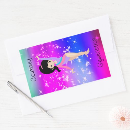 Girls Gymnastics Sparkle Gymnast in Leotard Rectangular Sticker | Zazzle