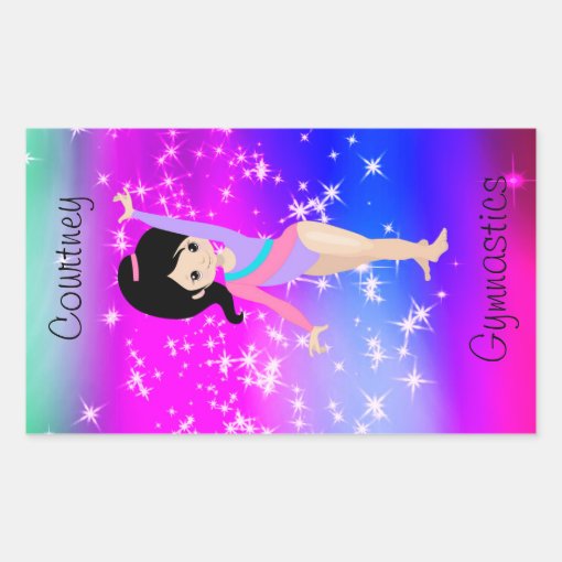 Girls Gymnastics Sparkle Gymnast in Leotard Rectangular Sticker | Zazzle