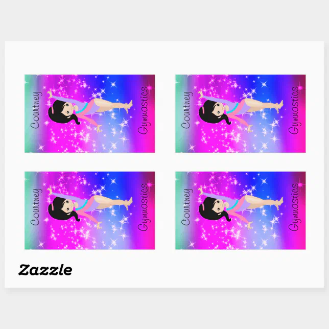 Girls Gymnastics Sparkle Gymnast in Leotard Rectangular Sticker | Zazzle