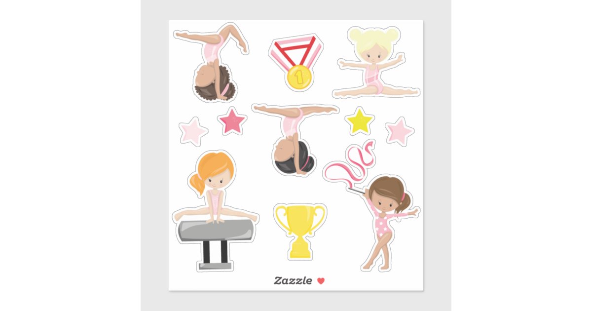 Girls Gymnastics Sticker | Zazzle