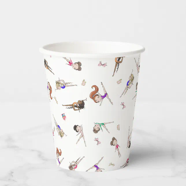 Girls Gymnastics White Birthday Party Paper Cups | Zazzle