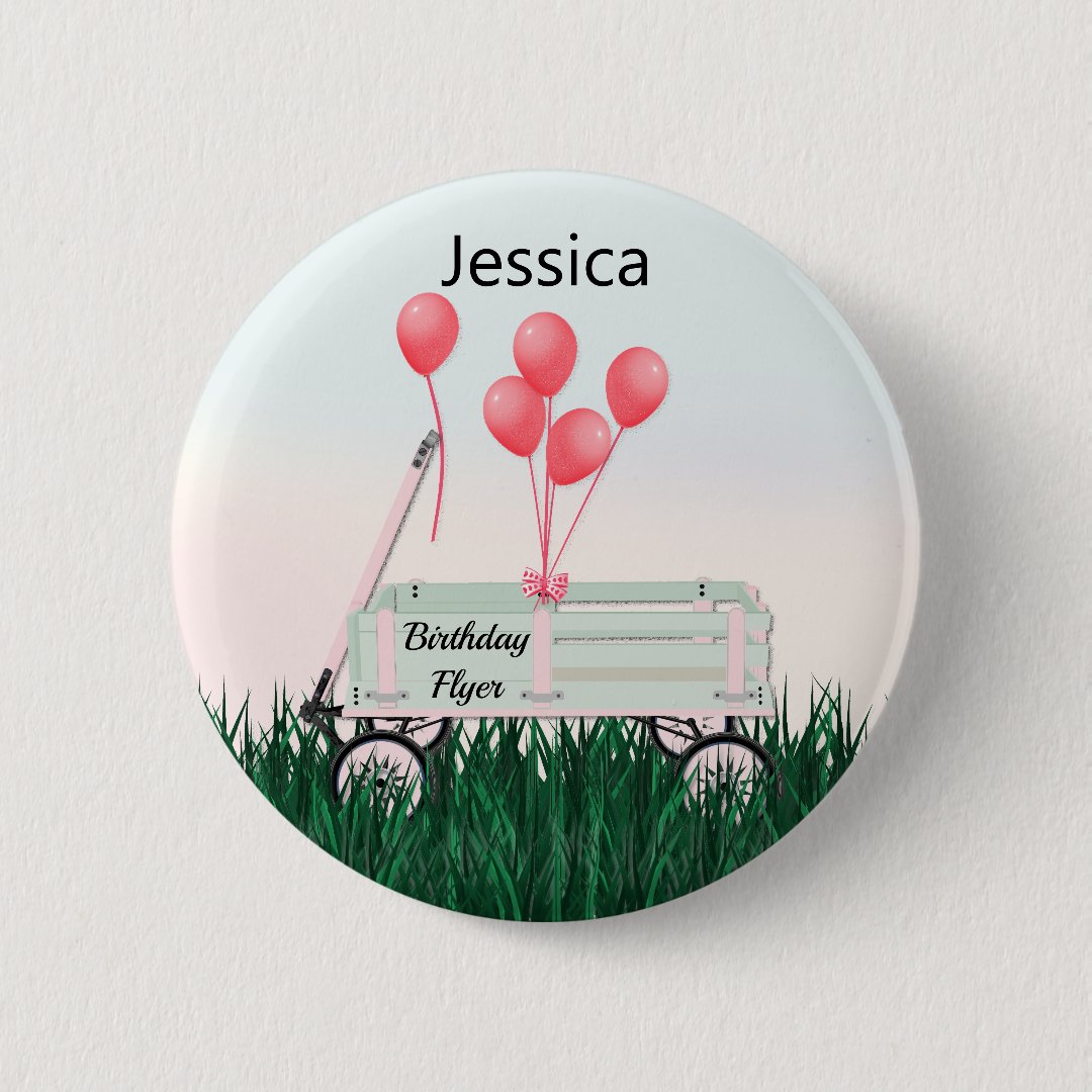 Girl's Happy Birthday Wagon Button Pin | Zazzle