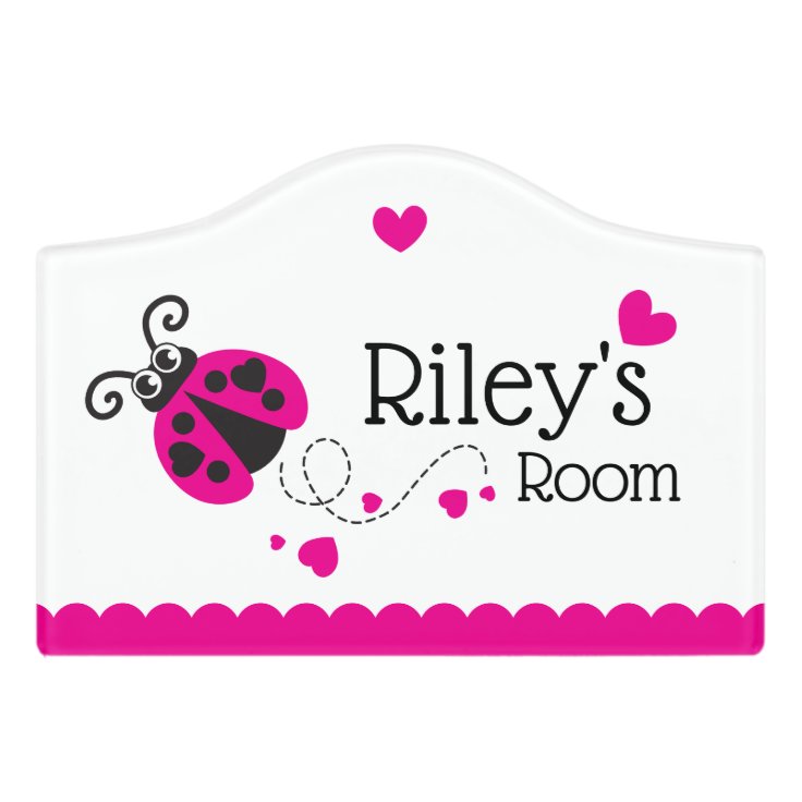 Girls heart pink ladybug ladybird name sign | Zazzle