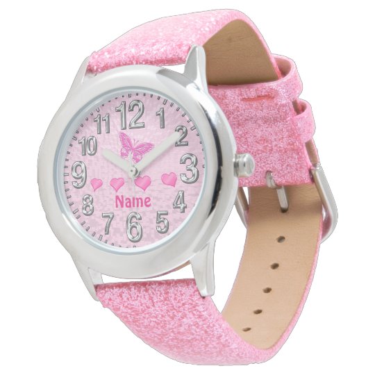 Girls Hearts and Butterfly Watches Personalized | Zazzle.com