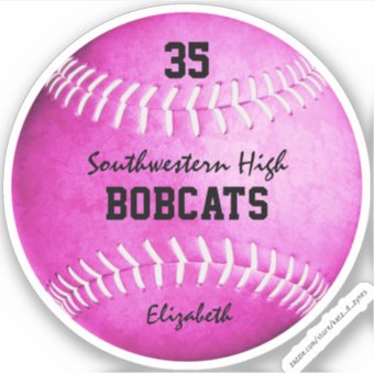 girls hot pink softball custom team name sticker | Zazzle