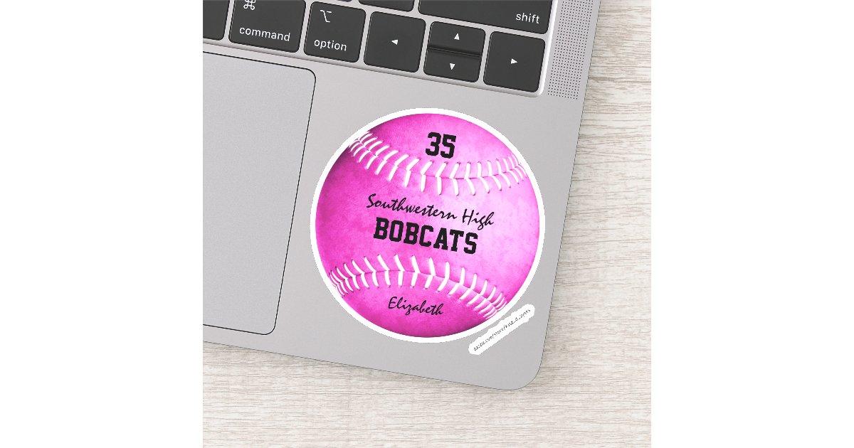 girls hot pink softball custom team name sticker | Zazzle