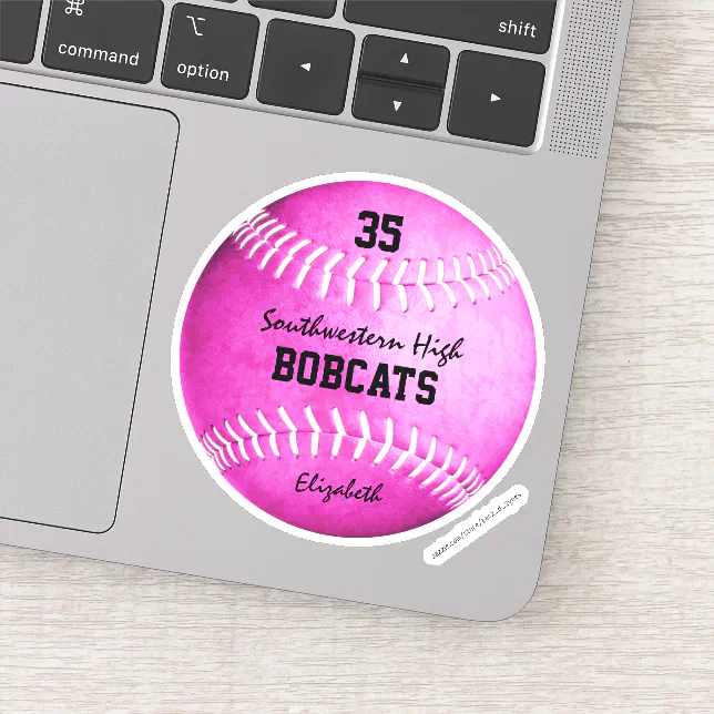 girls hot pink softball custom team name sticker | Zazzle
