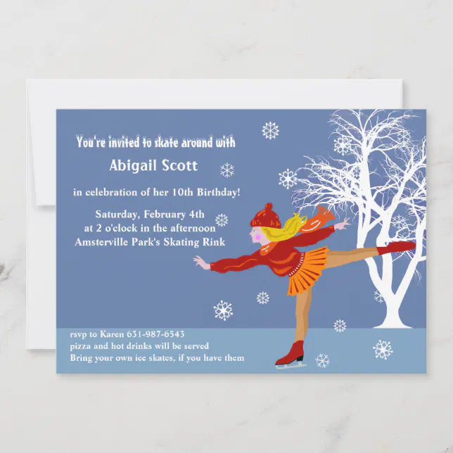 Girl's Ice Skating Party Invitation | Zazzle