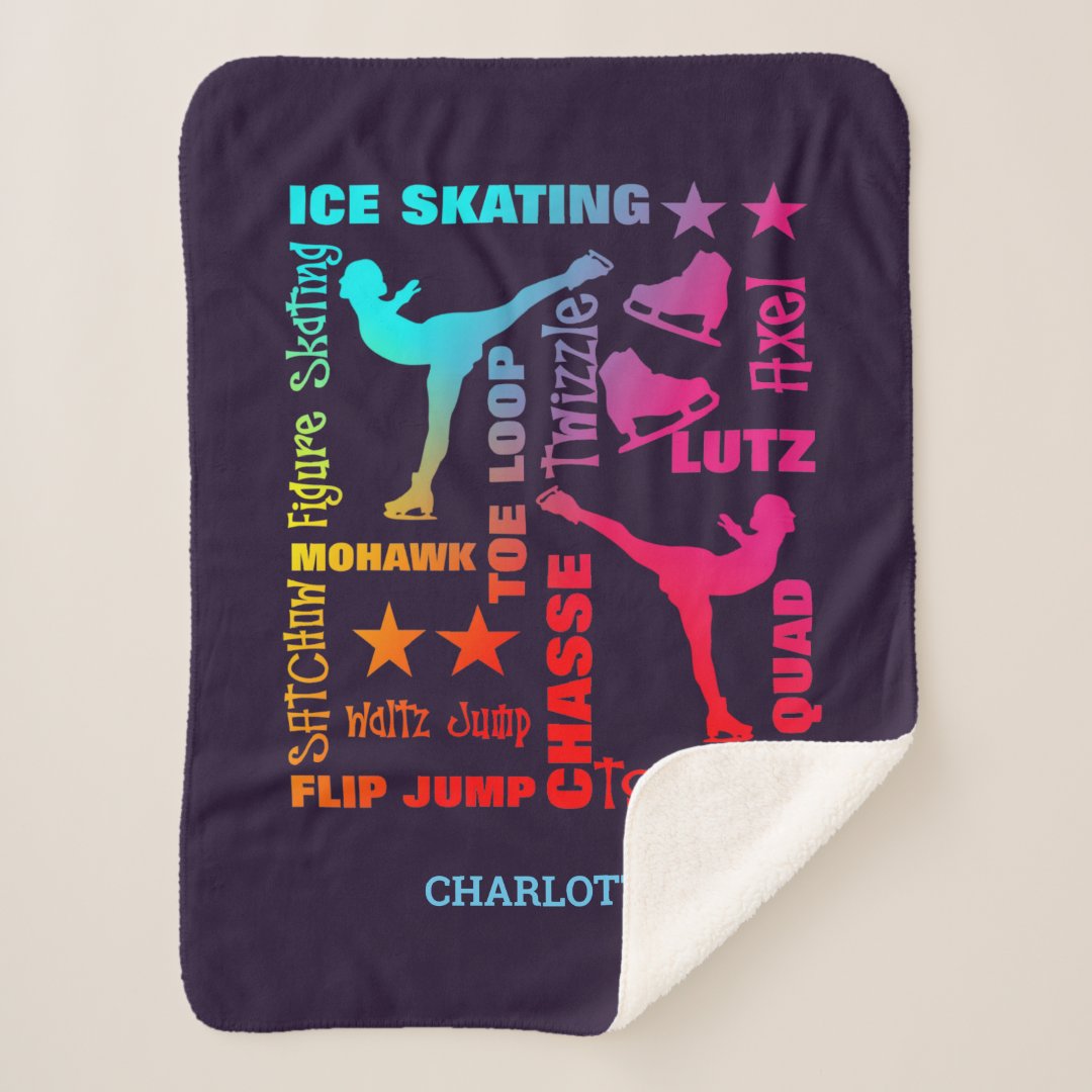 Girls Ice Skating Themed Colorful Fun Sherpa Blanket | Zazzle