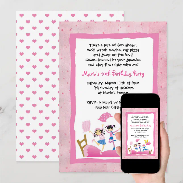 Girls Jumping on Bed Sleepover Slumber Party Invitation | Zazzle