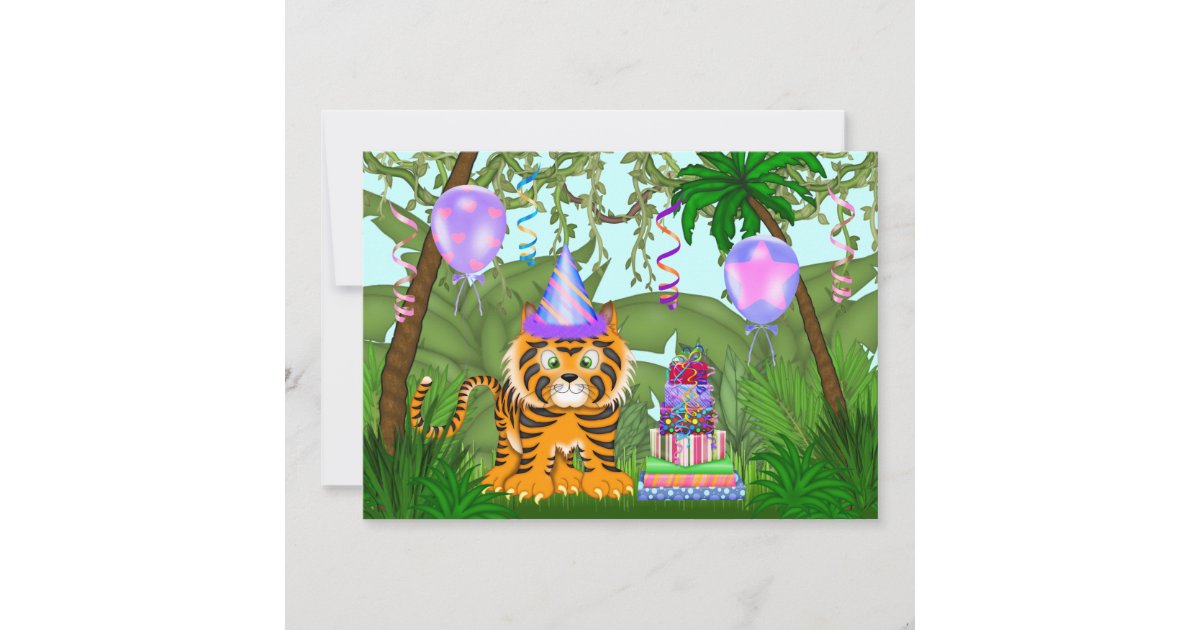 Girls Jungle Bengal Tiger Birthday Invitation | Zazzle