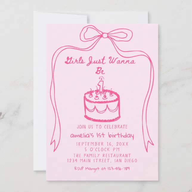 Girls Just Wanna Be ONE first birthday Invitation | Zazzle