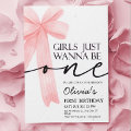 Girls Just Wanna Be One Pink Bow 1st Birthday Invitation | Zazzle