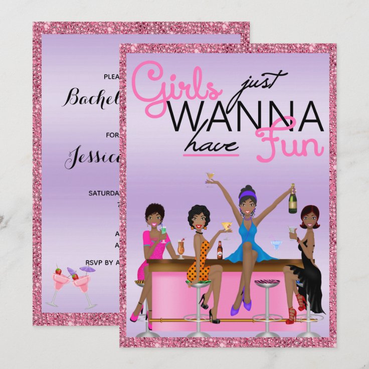 Girls Just Wanna Have Fun Bachelorette Party Invitation | Zazzle