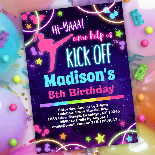 Girls Karate Birthday Party Invitation | Zazzle