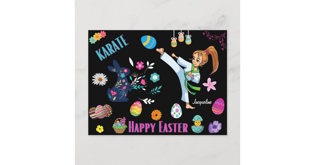 Girls Karate Happy Easter Decorative Postcard | Zazzle