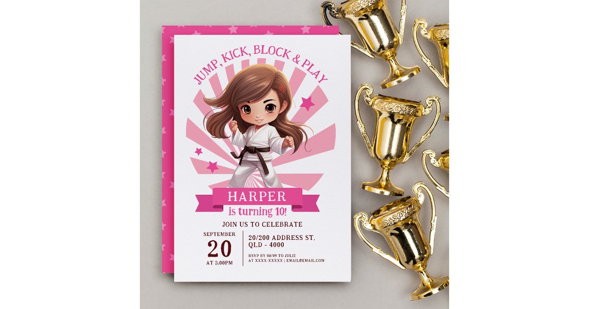 Girl's Karate Martial Arts Birthday Party Invitation | Zazzle