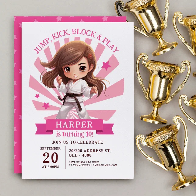 Girl's Karate Martial Arts Birthday Party Invitation | Zazzle