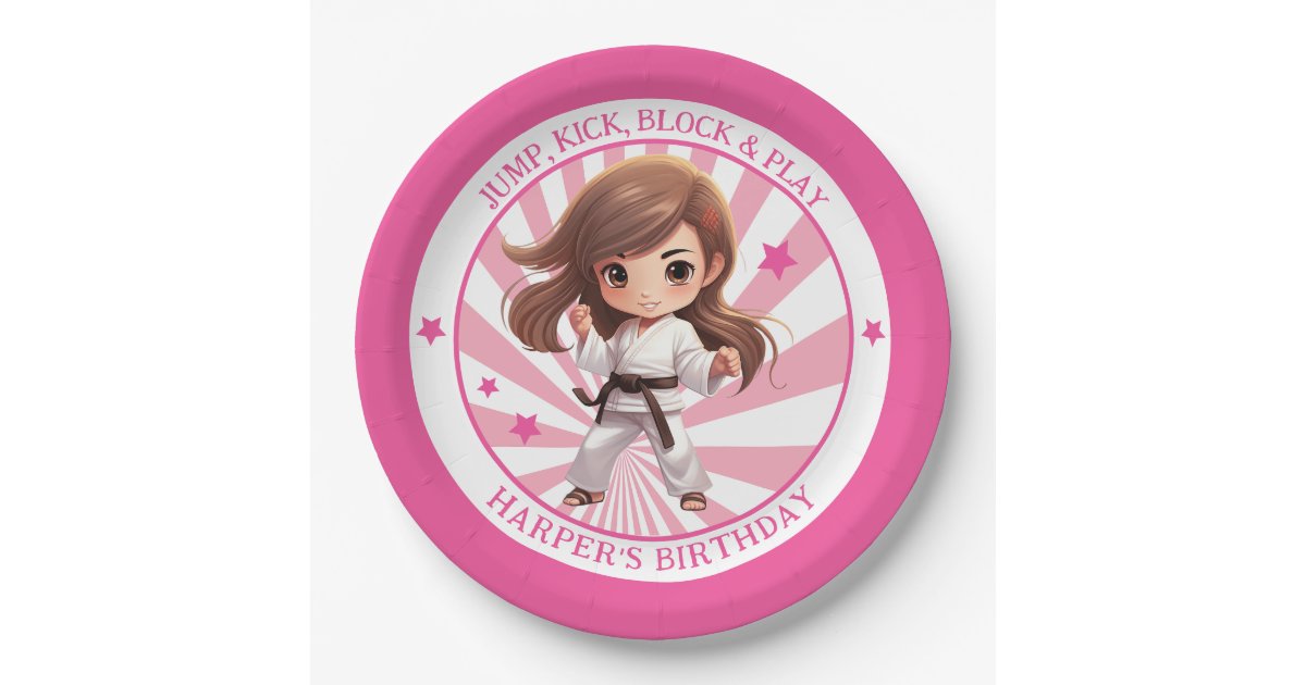 Girl's Karate Martial Arts Birthday Party Paper Plates | Zazzle