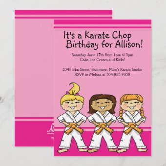 Girls Karate Themed Birthday Party Invitations | Zazzle
